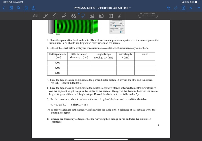 Solved 3. Click on "Two Slits", set the "Slit Width" to 600 | Chegg.com