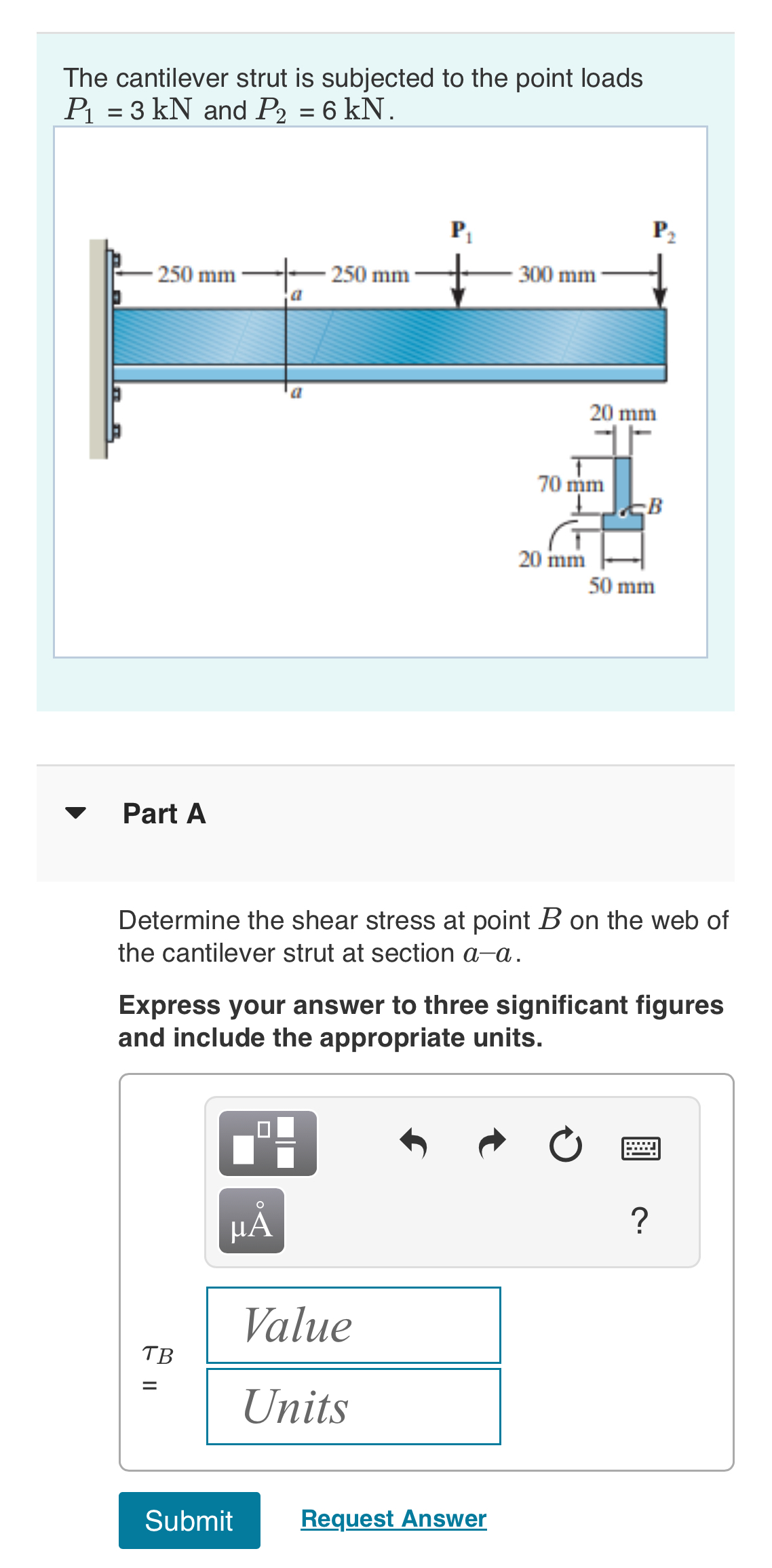 Solved The cantilever strut is subjected to the point loads | Chegg.com