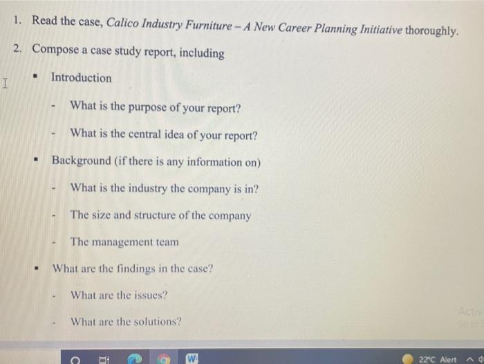 Solved Case Study 01: Calico Industry Furniture - A New | Chegg.com