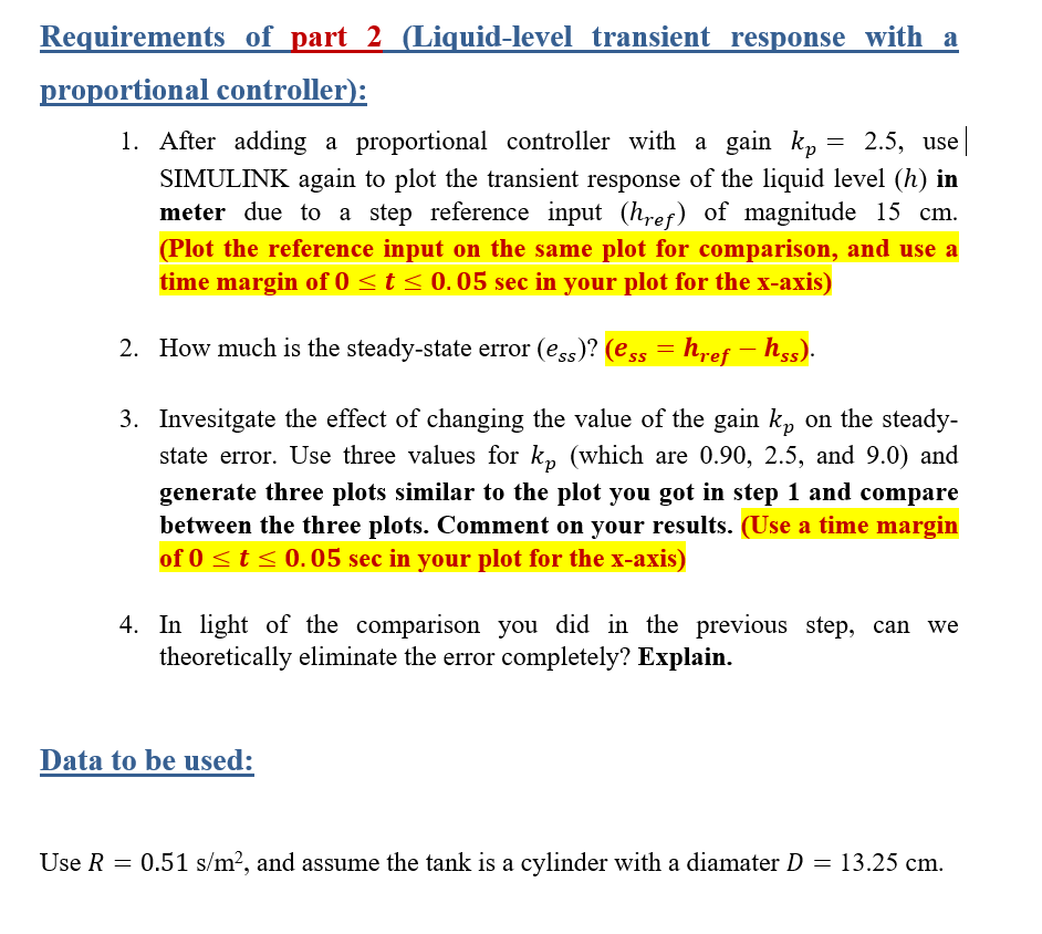 Solved Requirements of part 2 (Liquid-level transient | Chegg.com