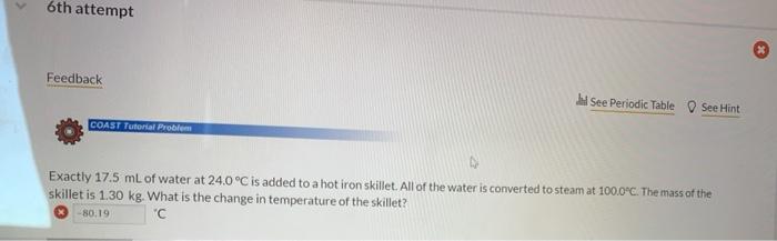 Solved 6th attempt Feedback W See Periodic Table See Hint | Chegg.com