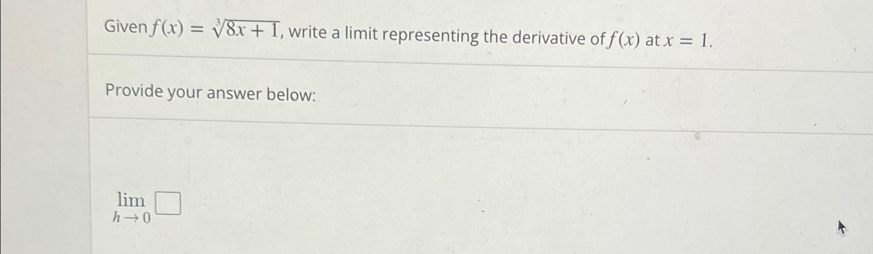 Solved Given f(x)=8x+13, ﻿write a limit representing the | Chegg.com