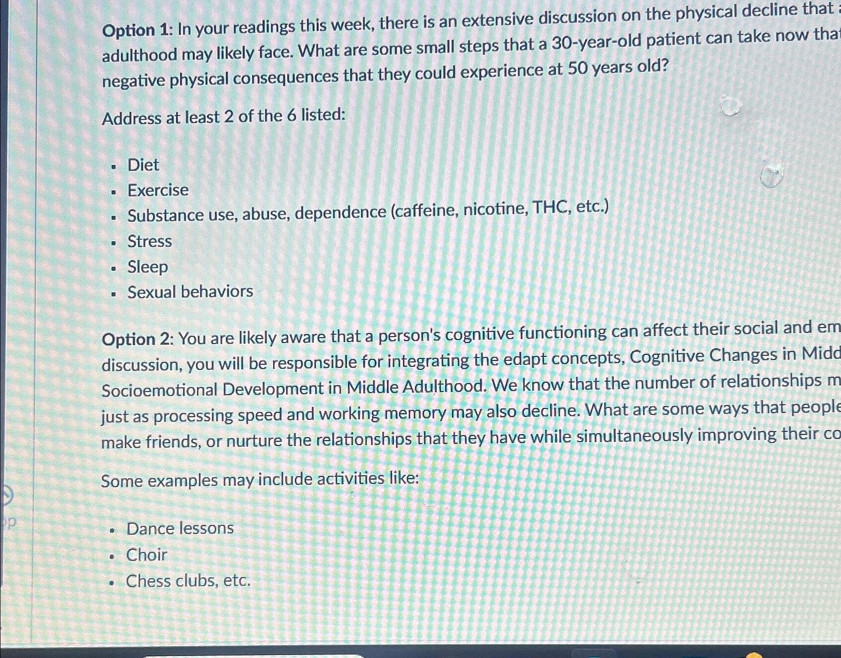 Solved Option 1: In your readings this week, there is an | Chegg.com