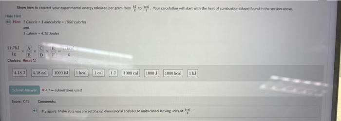 Solved Show how to convert your experimental energy released | Chegg.com