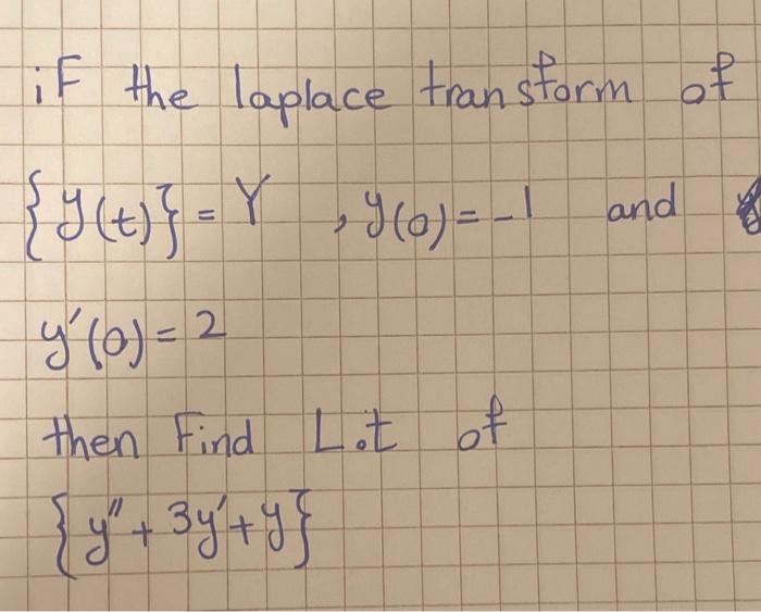 Solved if the laplace transform of {y(t)}=Y,y(0)=−1 and | Chegg.com