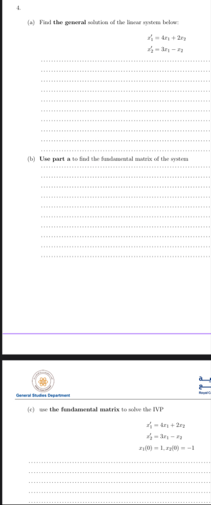 Solved (a) ﻿Find the general solution of the linear system | Chegg.com