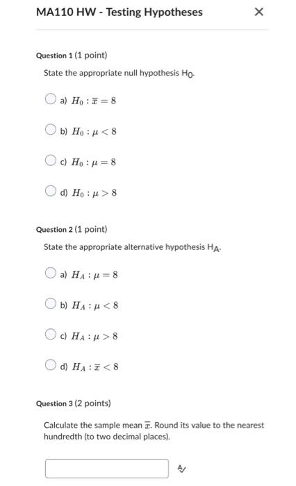 Solved Summary - MA110 HW - Testing Hypotheses Description A | Chegg.com
