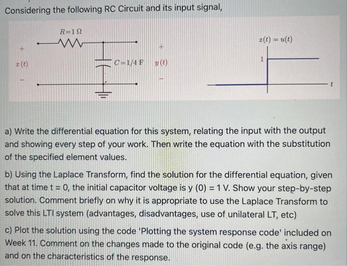 Solved Considering the following RC Circuit and its input | Chegg.com