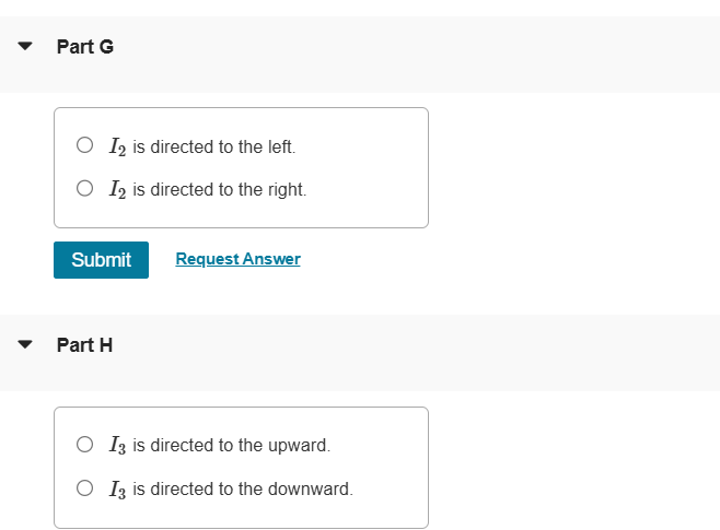 Solved Part G ﻿Part DI3 is ﻿directed to ﻿the upward.I3 is | Chegg.com