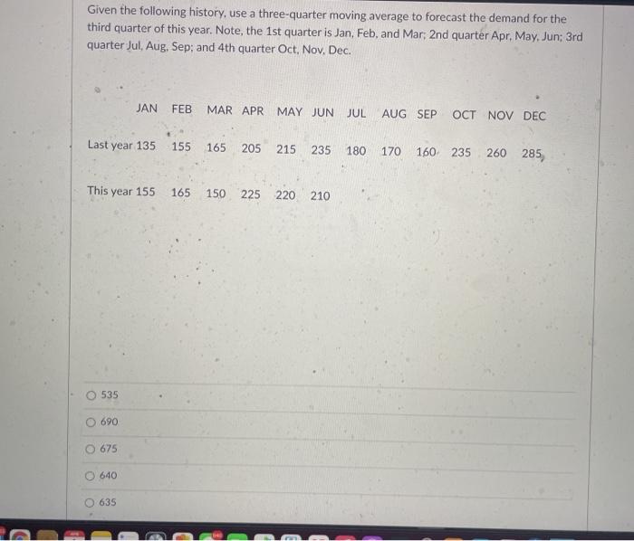 Solved Given the following history, use a three-quarter | Chegg.com