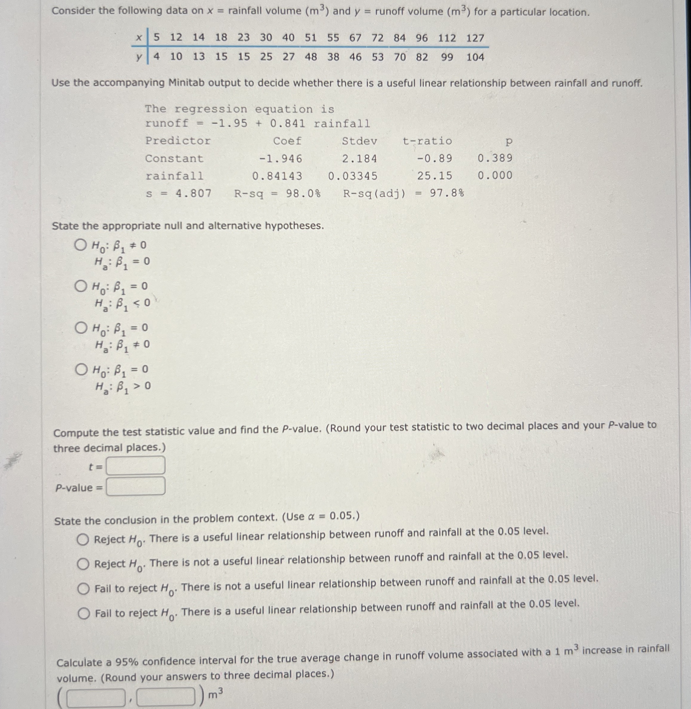 Solved Consider the following data on x= ﻿rainfall volume | Chegg.com