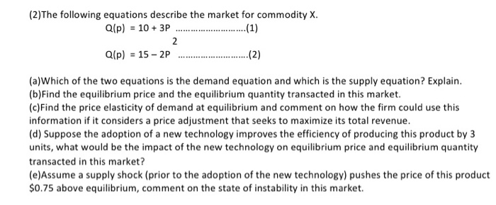 Solved (2)The following equations describe the market for | Chegg.com