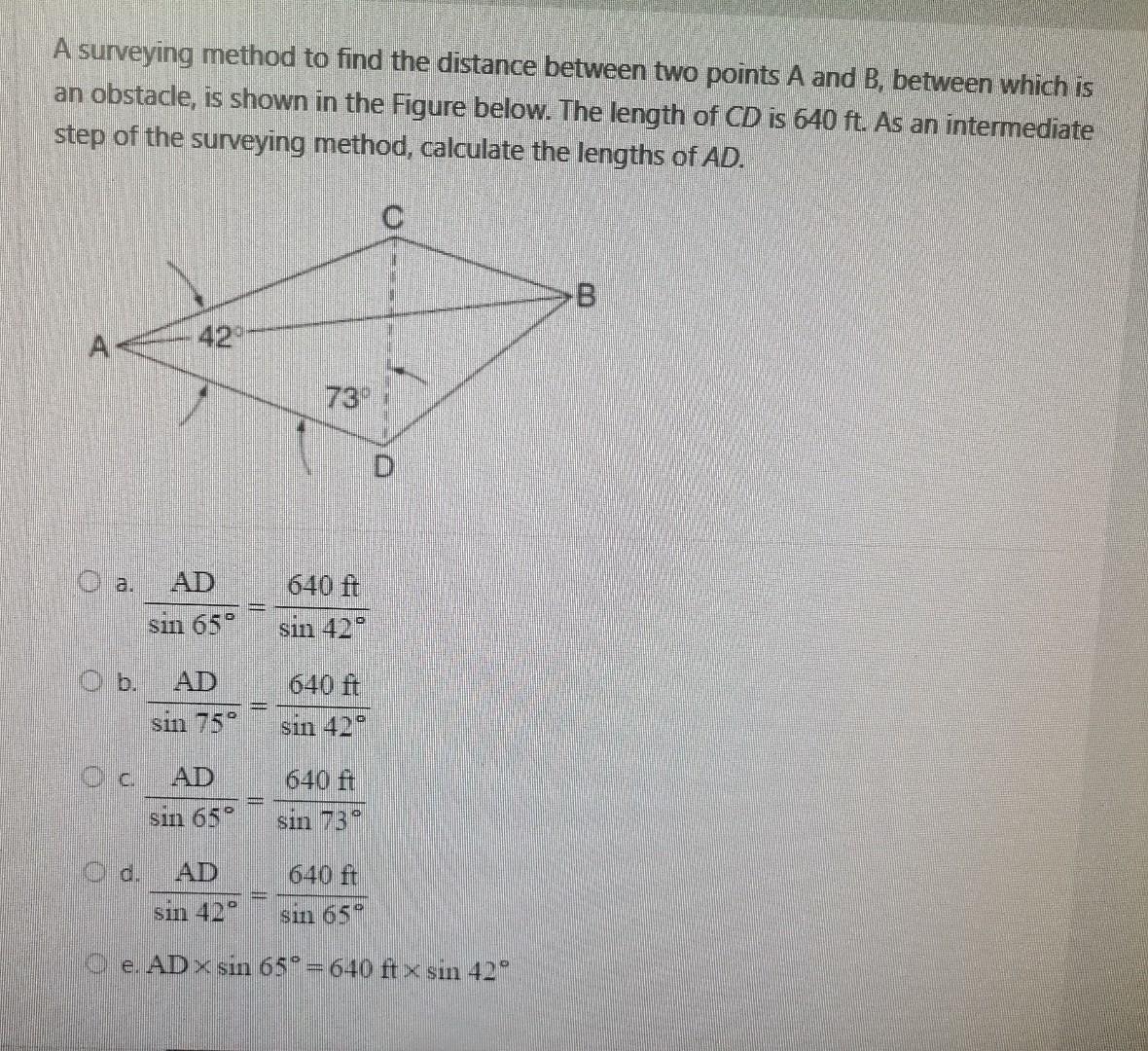 Solved A surveying method to find the distance between two | Chegg.com