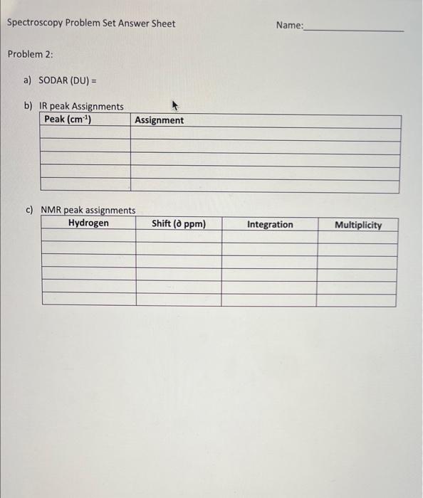 Solved Spectroscopy Problem Set Answer Sheet Name: Problem | Chegg.com