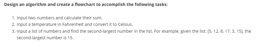 Solved Design an algorithm and create a flowchart to | Chegg.com