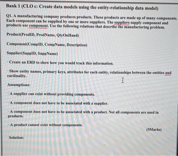 Solved Bank 1 (CLO c: Create data models using the | Chegg.com