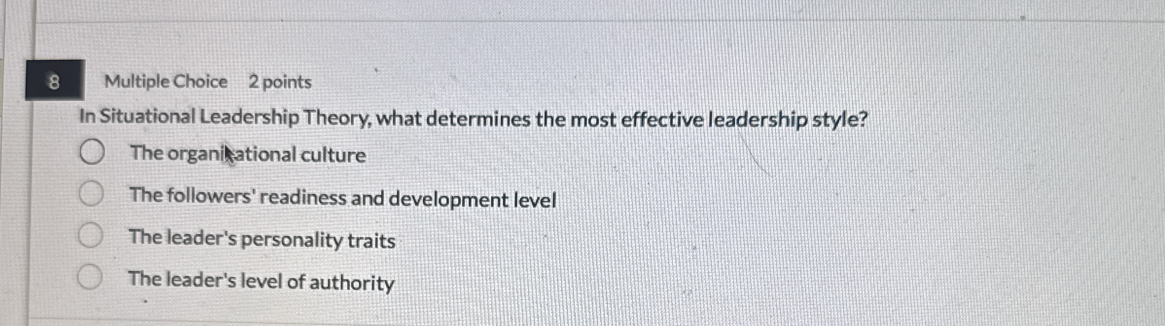 High Quality SOLUTION 8 ﻿Multiple Choice 2 ﻿pointsIn Situational Leadership | Chegg.com