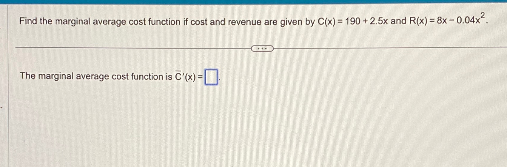 Solved Find the marginal average cost function if cost and | Chegg.com