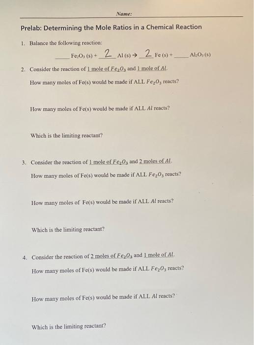 Solved Fe2O3( s)+2Al(s)→2Fe(s)+…Al2O3( s) 2. Consider the | Chegg.com