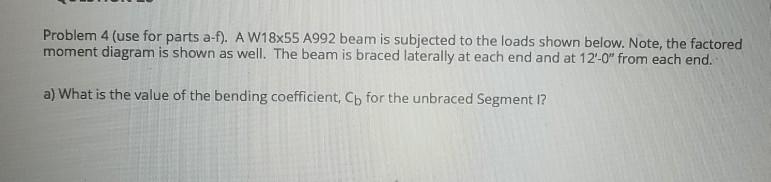 Solved Problem 4 (use for parts a-f). A W18x55 A992 beam is | Chegg.com