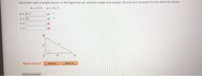 Solved Solve the right triangle shown in the figure for all | Chegg.com
