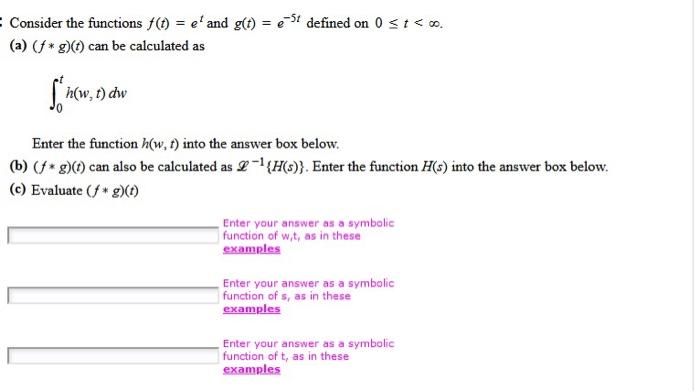 Solved Consider the functions f(t)=et and g(t)=e−5t defined | Chegg.com