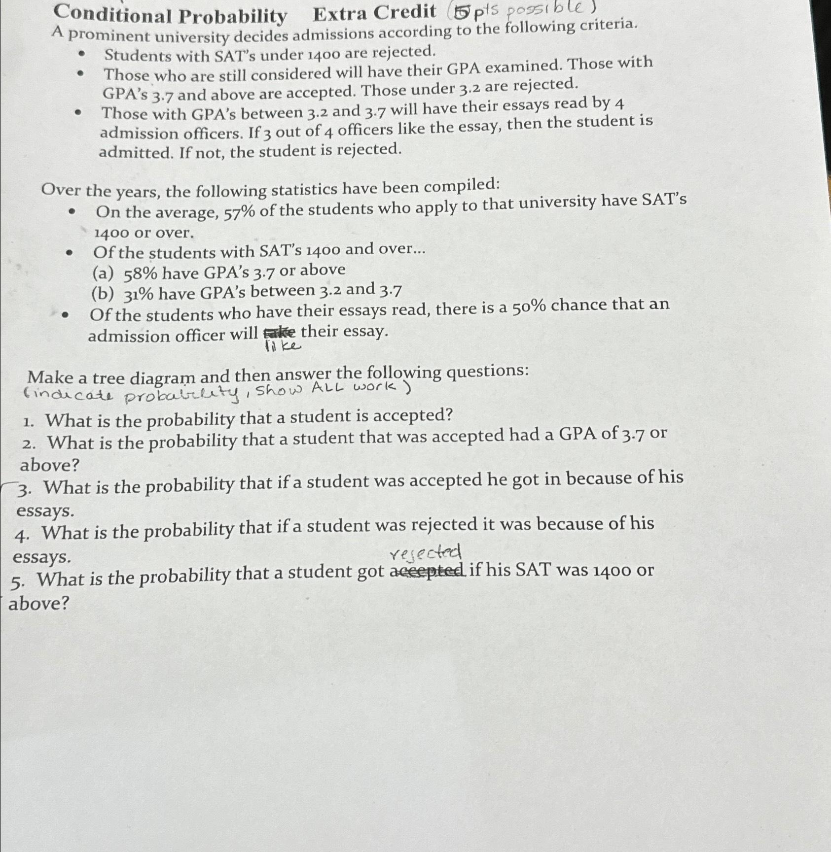 Solved Conditional Probability Extra Credit (5pts possible)A | Chegg.com