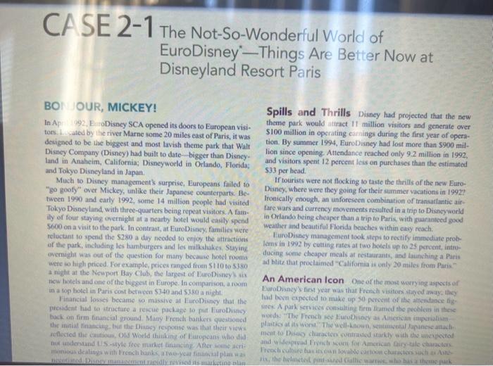 Based on Case 2-1, the Tokyo Disneyland was a great | Chegg.com