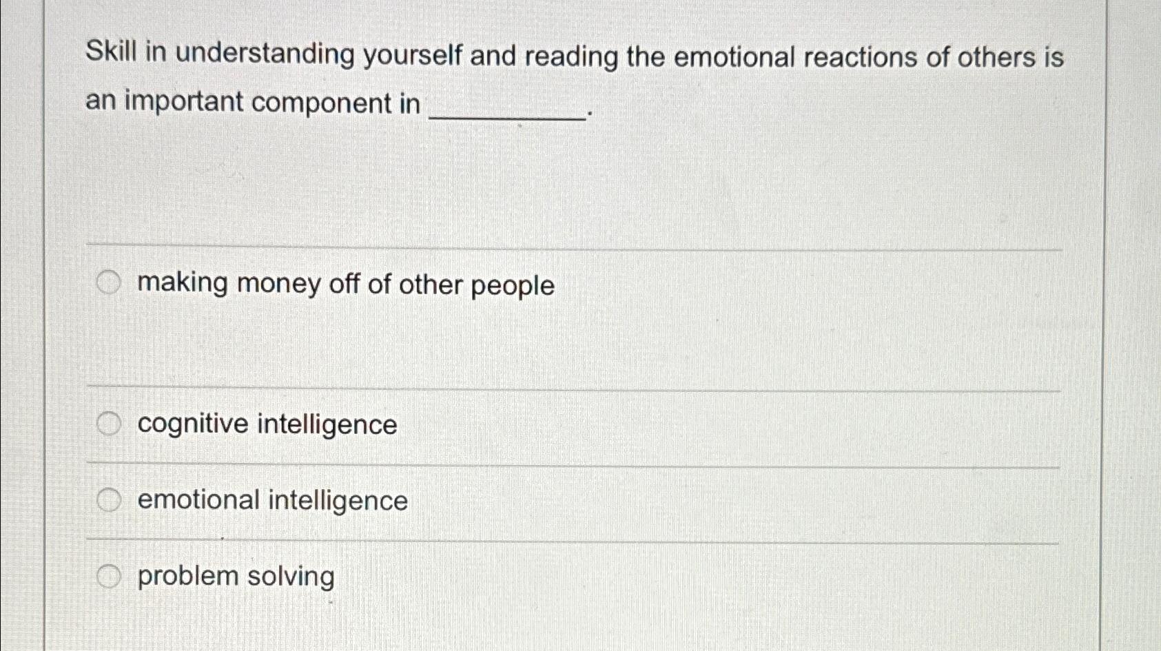 Solved Skill in understanding yourself and reading the | Chegg.com