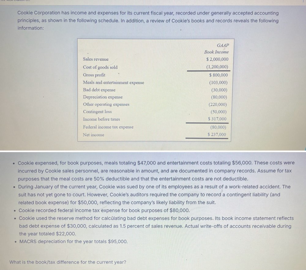 Solved Cookie Corporation has income and expenses for its | Chegg.com