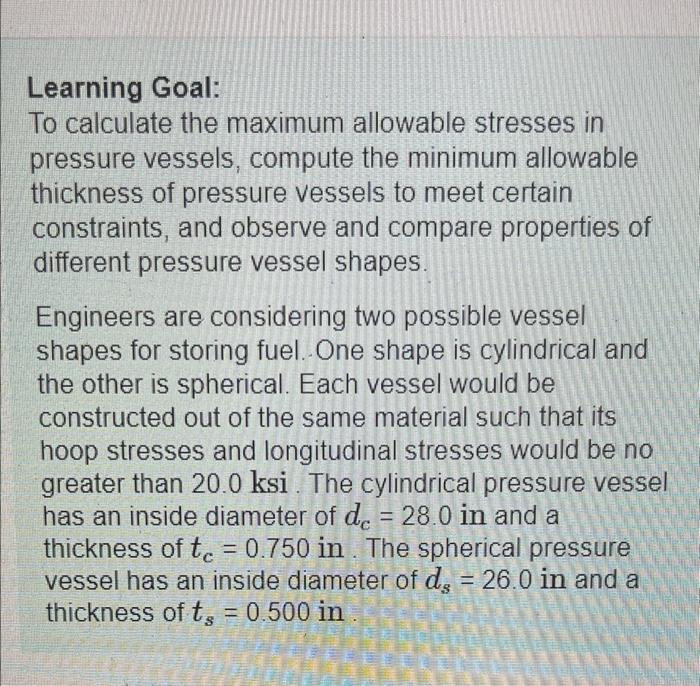 Solved Learning Goal: To calculate the maximum allowable | Chegg.com