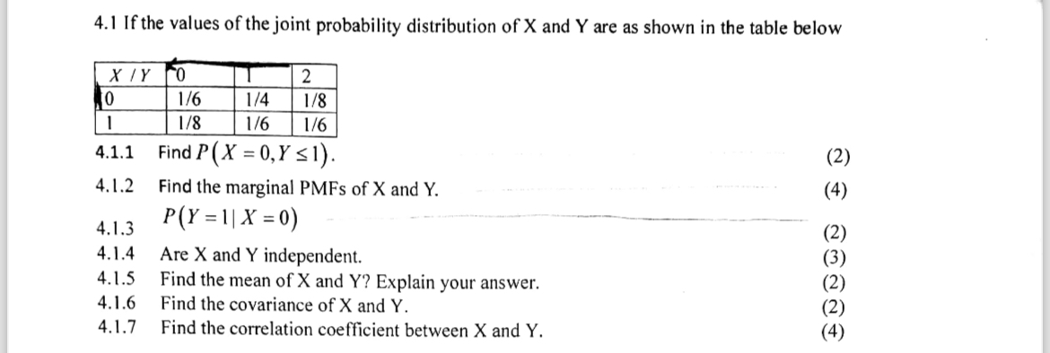 Solved 4.1 ﻿If the values of the joint probability | Chegg.com