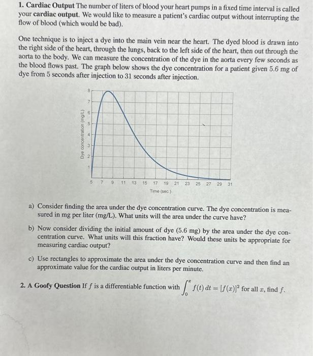 Solved 1. Cardiac Output The number of liters of blood your | Chegg.com