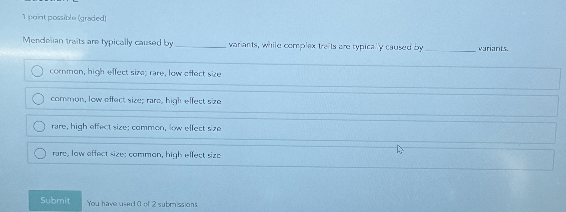 Solved 1 ﻿point possible (graded)Mendelian traits are | Chegg.com