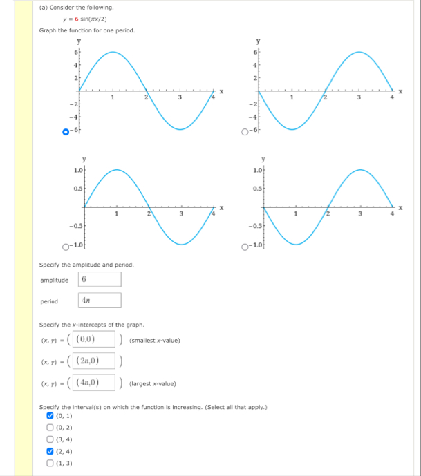 (a) ﻿Consider the following.y=6sin(πx2)Graph the | Chegg.com