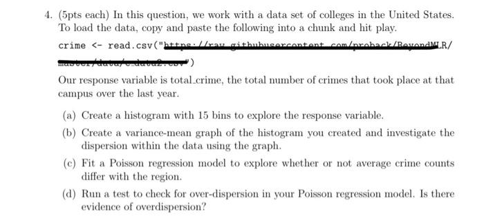 Solved 4. (5pts each) In this question, we work with a data | Chegg.com