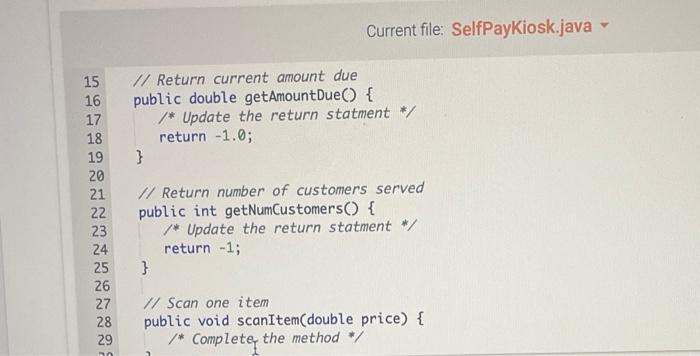 Solved Program Specifications Write a SelfPayKiosk class to | Chegg.com