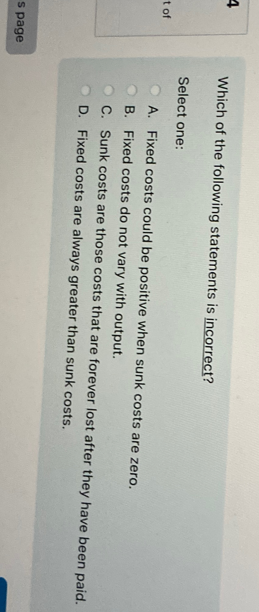 Solved Which of the following statements is incorrect?Select | Chegg.com