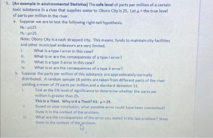 Solved 1. 5. (An example in environmental Statistics) The | Chegg.com