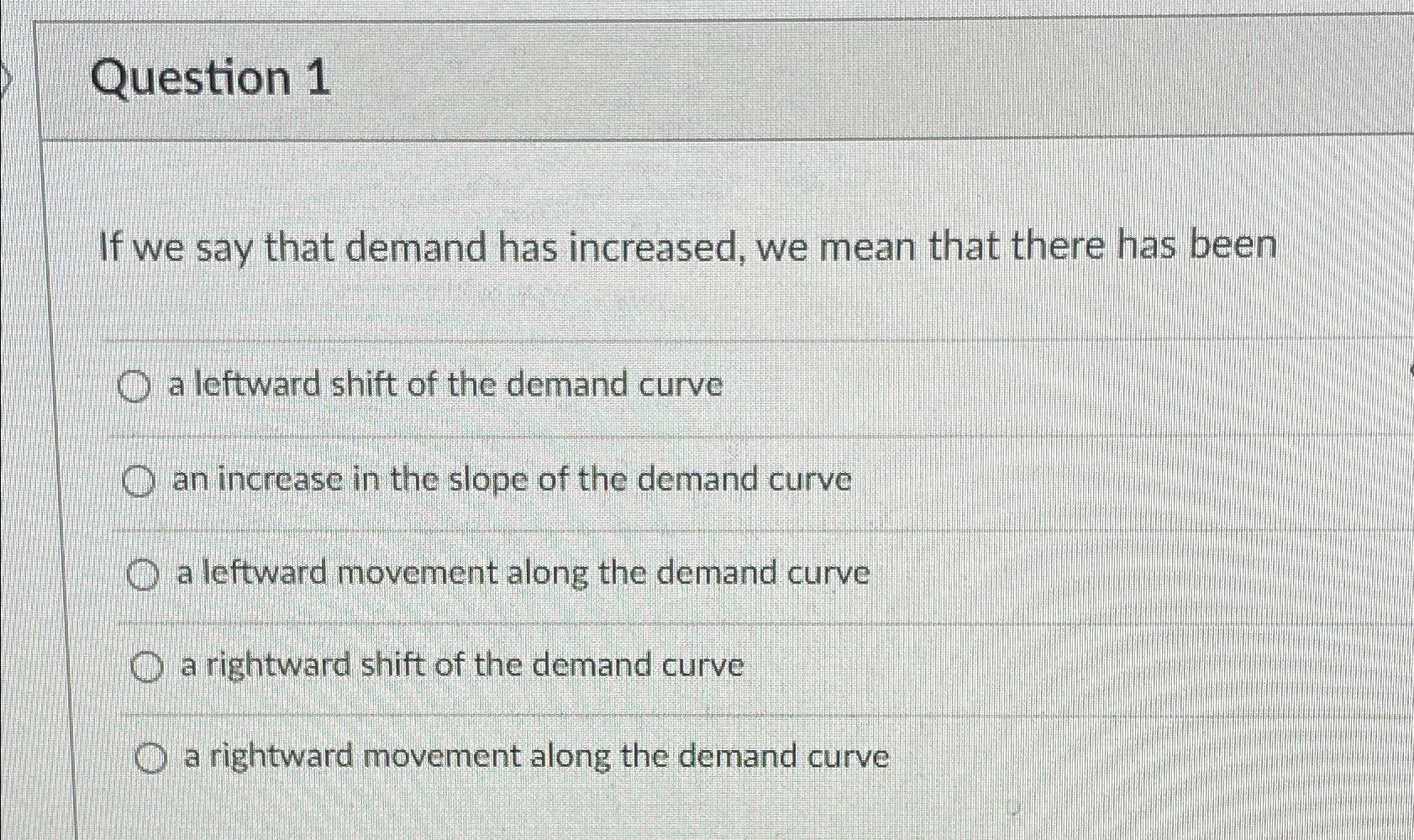 Solved Question 1If we say that demand has increased, we | Chegg.com