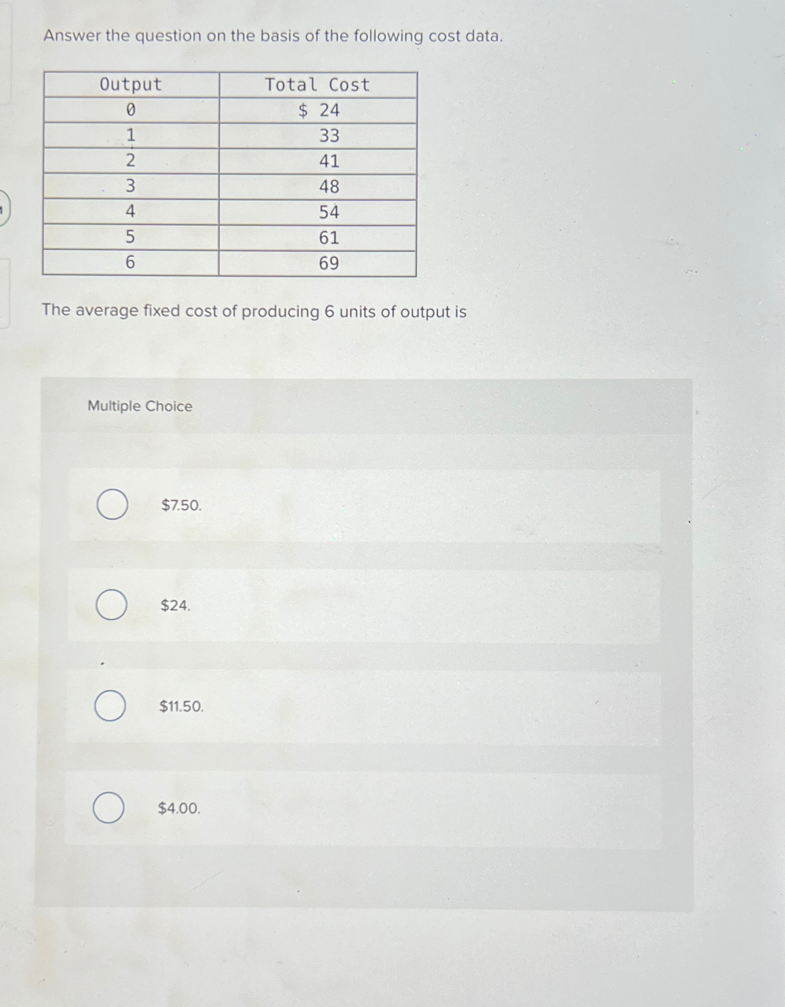 Solved Answer the question on the basis of the following | Chegg.com