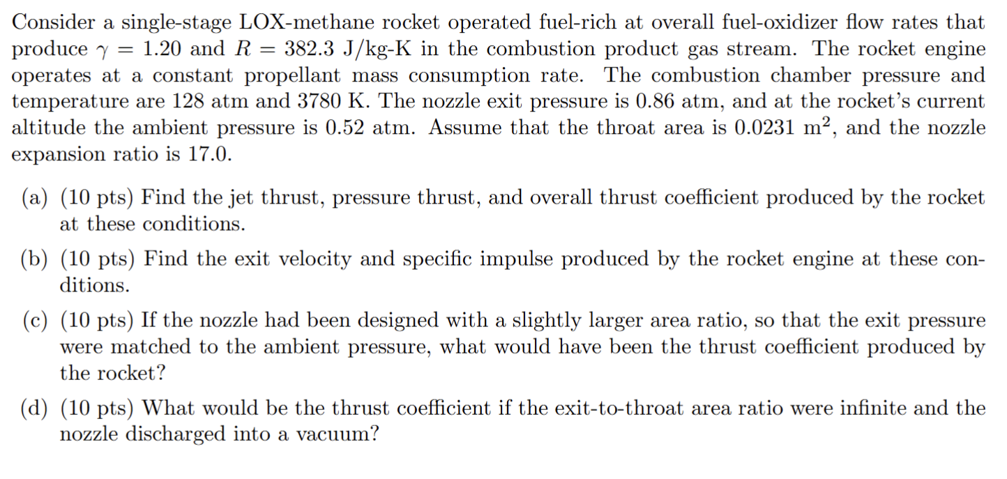 Consider a single-stage LOX-methane rocket operated | Chegg.com