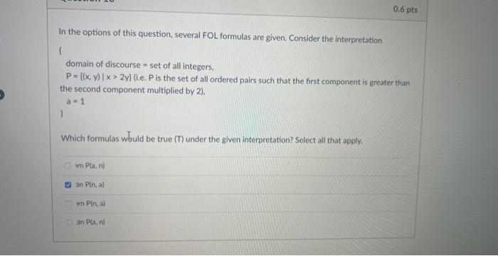 Solved In the options of this question, several FOL formulas | Chegg.com