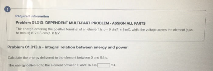 Solved Required information Problem 01.013- DEPENDENT | Chegg.com