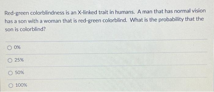 Solved Red-green colorblindness is an X-linked trait in | Chegg.com