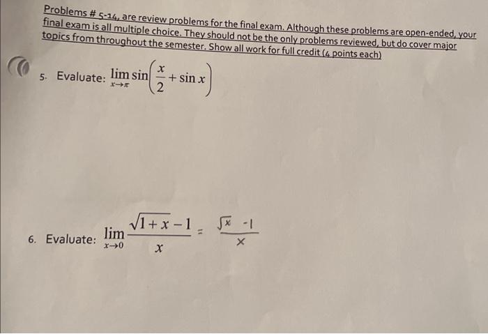 Solved Problems \# 5-14, are review problems for the final | Chegg.com Solved Problems \# 5-14, are review problems for the final | Chegg.com