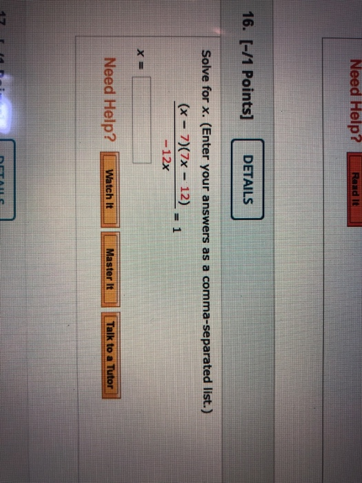 Solved Need Help? Rand It 16. (-/1 Points] DETAILS Solve for | Chegg.com