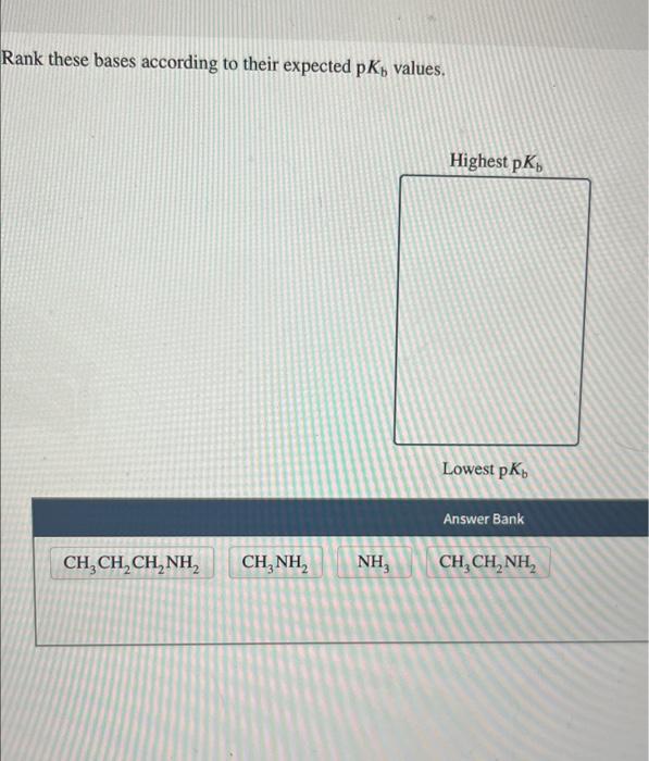 Solved Rank these bases according to their expected pKb | Chegg.com
