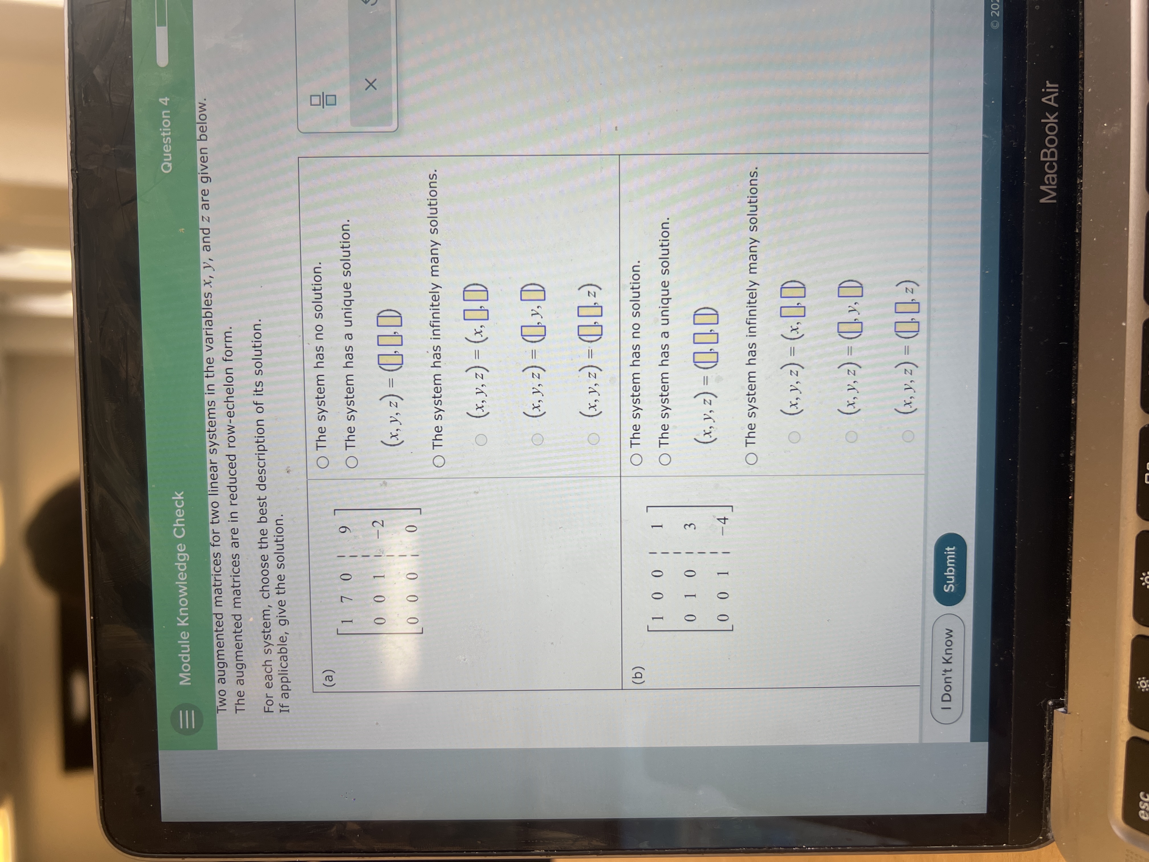 Solved Two augmented matrices for two linear systems in the | Chegg.com