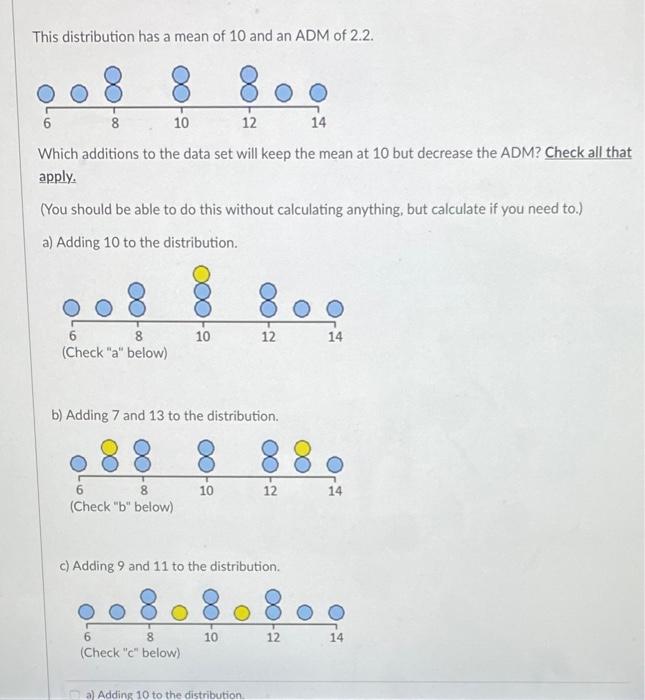 Solved This distribution has a mean of 10 and an ADM of 2.2. | Chegg.com